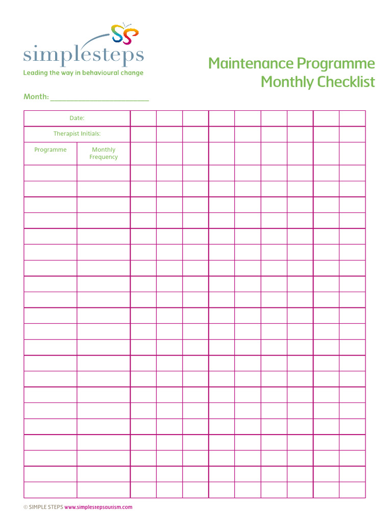 Maintenance Programme Monthly Checklist Uk | PDF