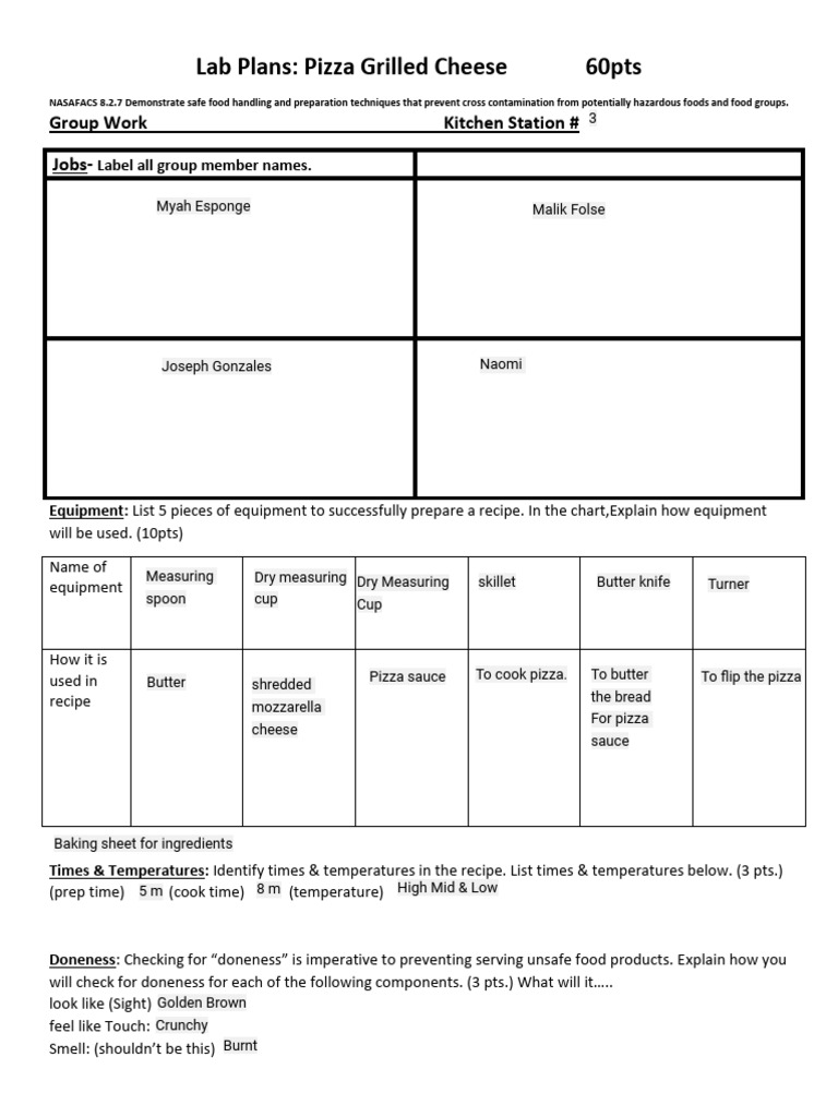 Pizza Grilled Cheese Lab Instructions | PDF | Pizza | Kitchen