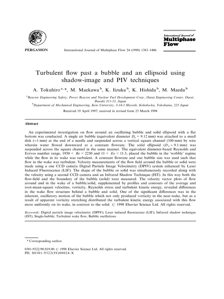 Tokuhiro Et Al. - 1998 - Turbulent Flow Past A Bubble and An Ellipsoid ...