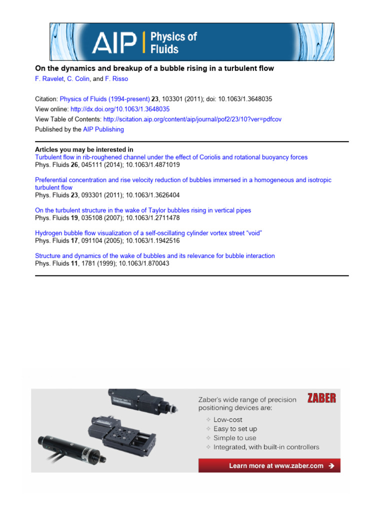 Ravelet, Colin, Risso_2011_On the dynamics and breakup of a bubble ...