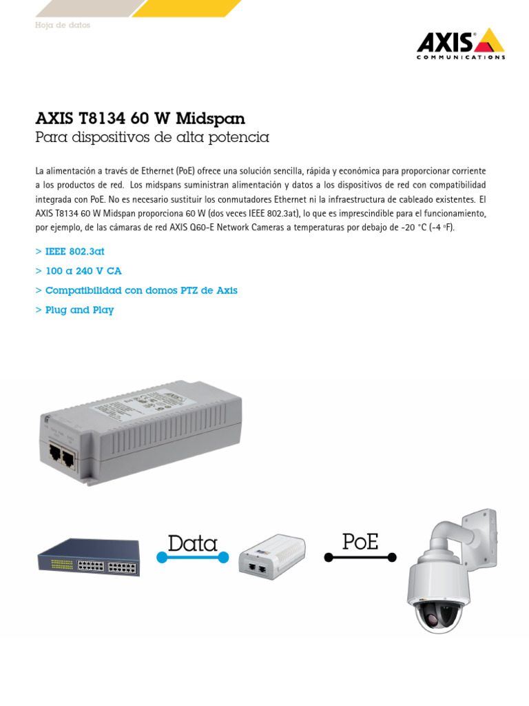 Axis T8134 Midspan 60W | PDF | Ethernet | Protocolos de capa física