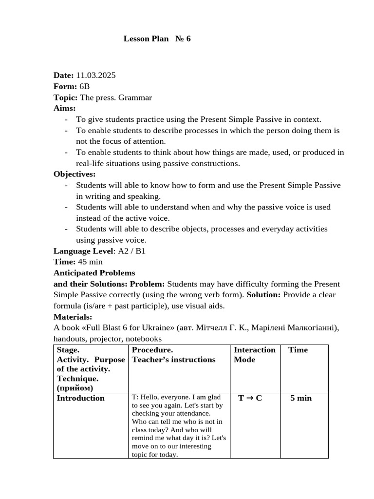 Lesson Plan 6 | PDF | Verb | Linguistics