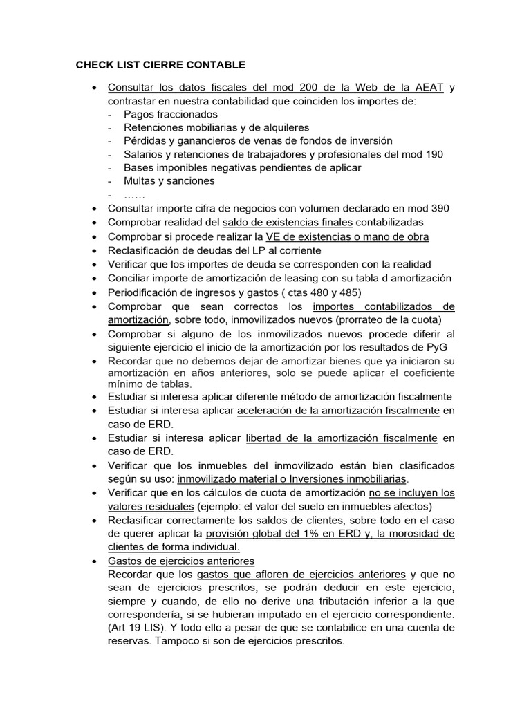 Checklist para Cierre Contable Efectivo | PDF | Contabilidad | Impuestos