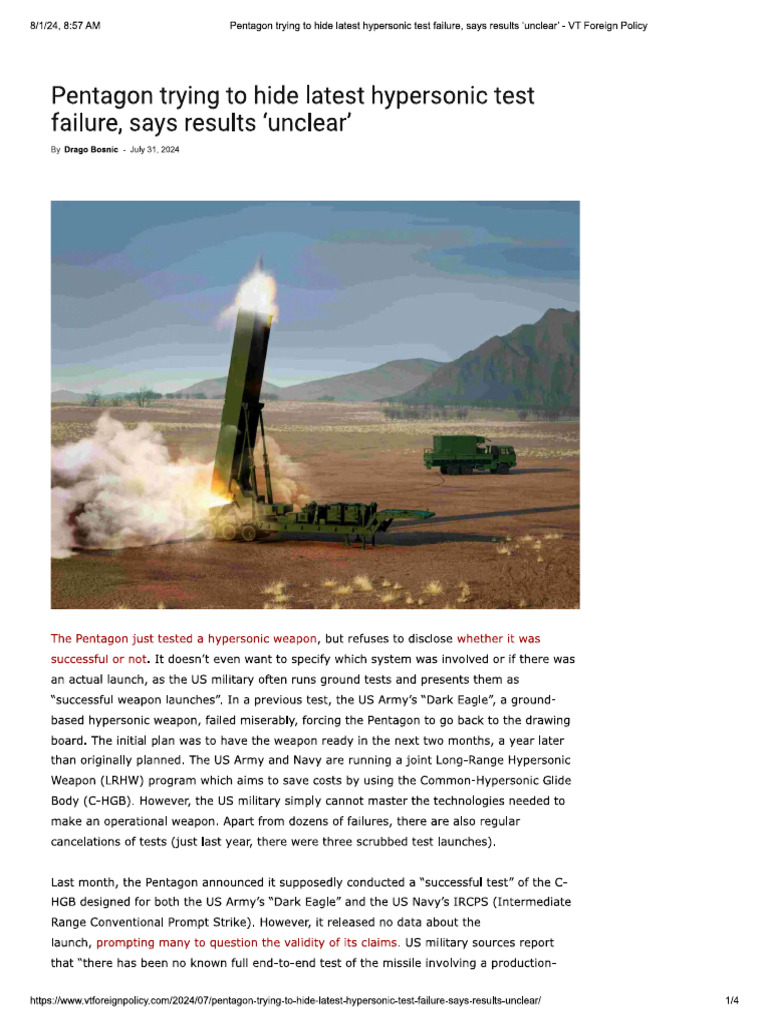 US Hypersonic Weapons | PDF