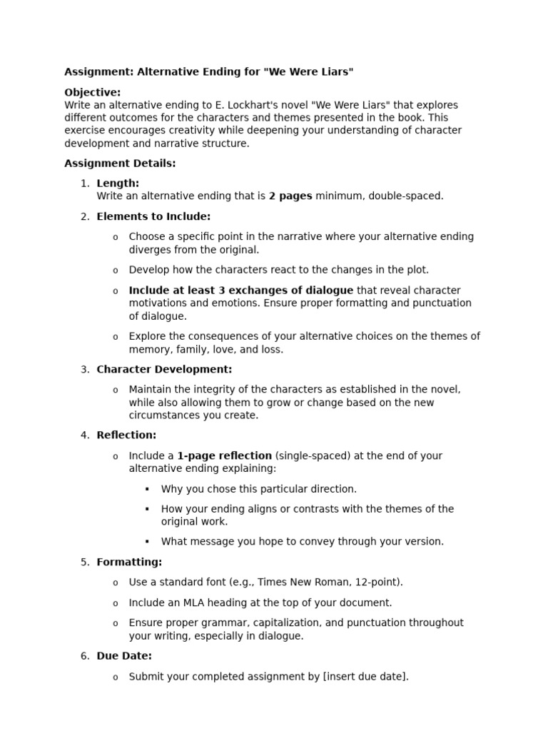 Alternative Ending for "We Were Liars" | PDF | Narrative | Cognition