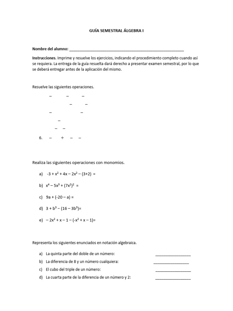 GUÍA SEMESTRAL ÁLGEBRA I | PDF | Matemáticas Aplicadas | Objetos ...
