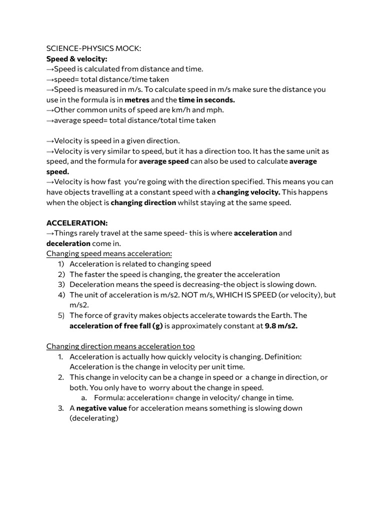 Science-Physics Mock | PDF | Acceleration | Force