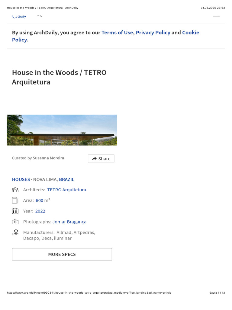 House in The Woods: TETRO Arquitetura - ArchDaily | PDF