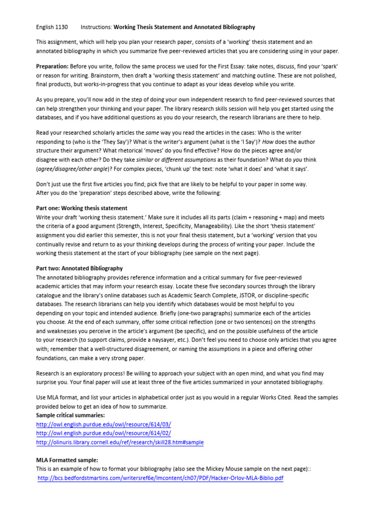 1130 Annotated Bibliography 2023 | PDF | Essays | Thesis