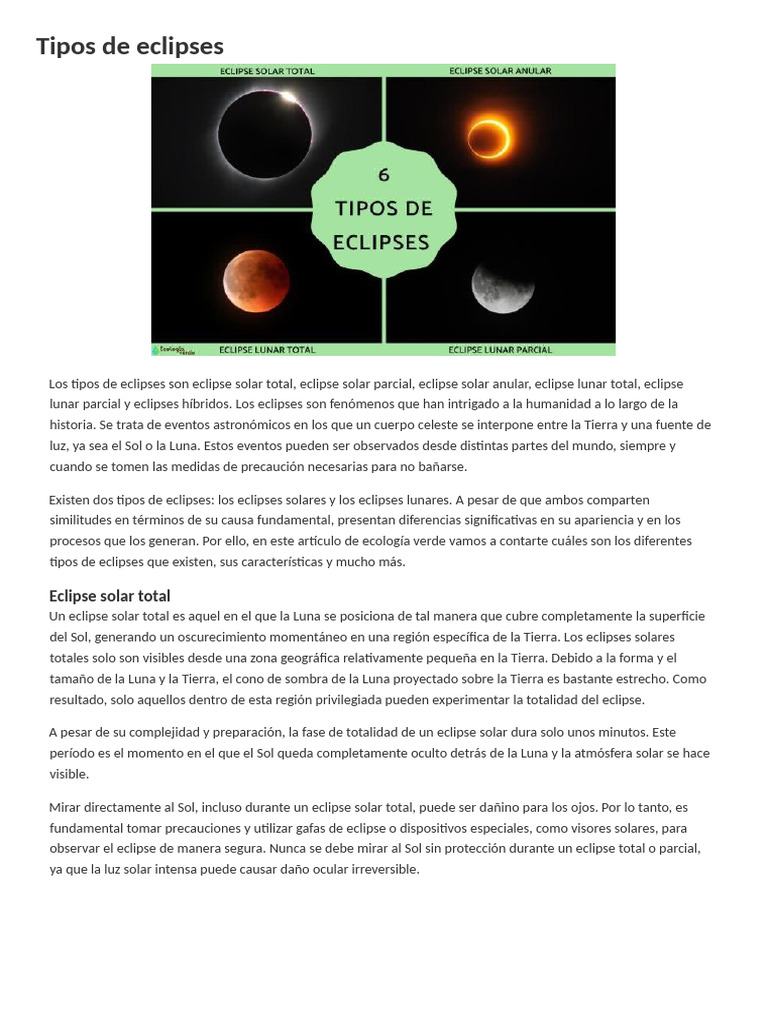 Tipos de Eclipses | PDF | Eclipse | Eclipse solar