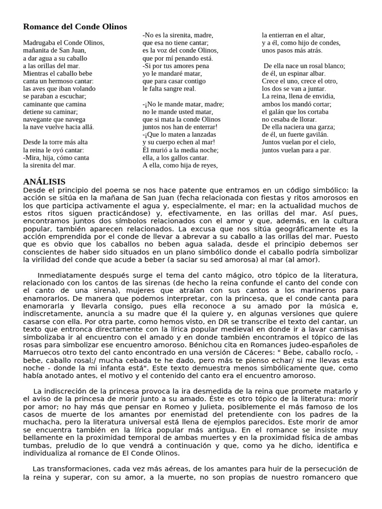 Romance del Conde Olinos: Análisis y Símbolos | PDF | Amor