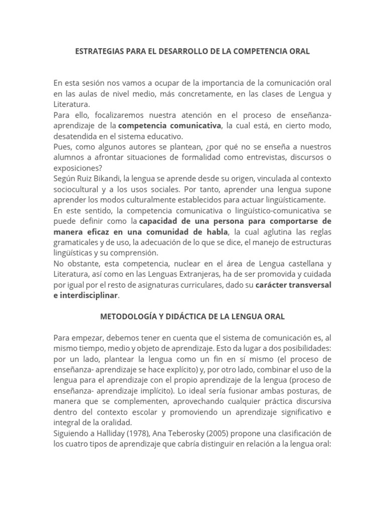 Estrategias para El Desarrollo de La Competencia Oral | PDF ...