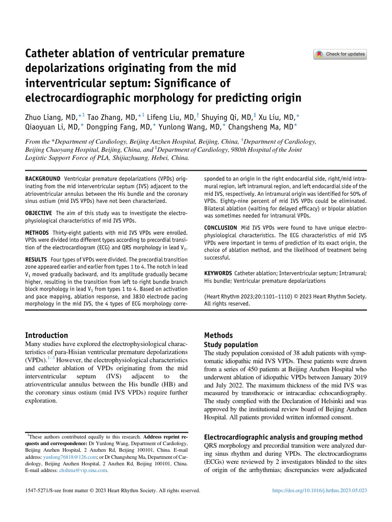 Catheter Ablation of Ventricular Premature Depolarisation | PDF ...