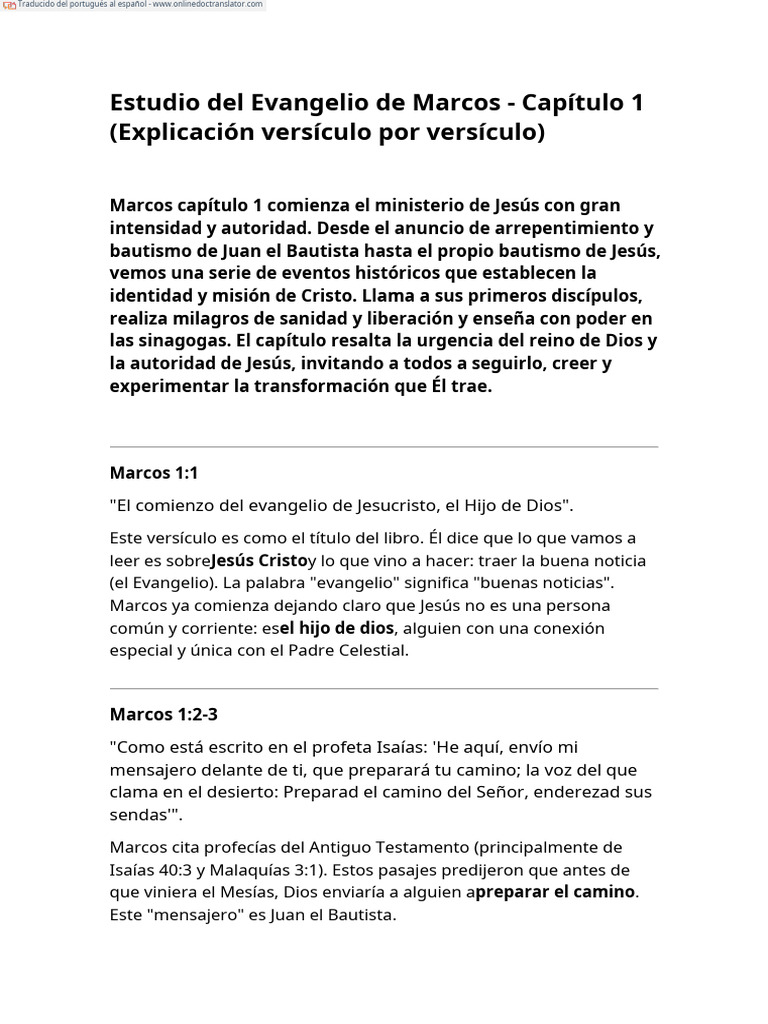Estudio de Marcos 1: Ministerio de Jesús | PDF | Jesús | Juan el Bautista