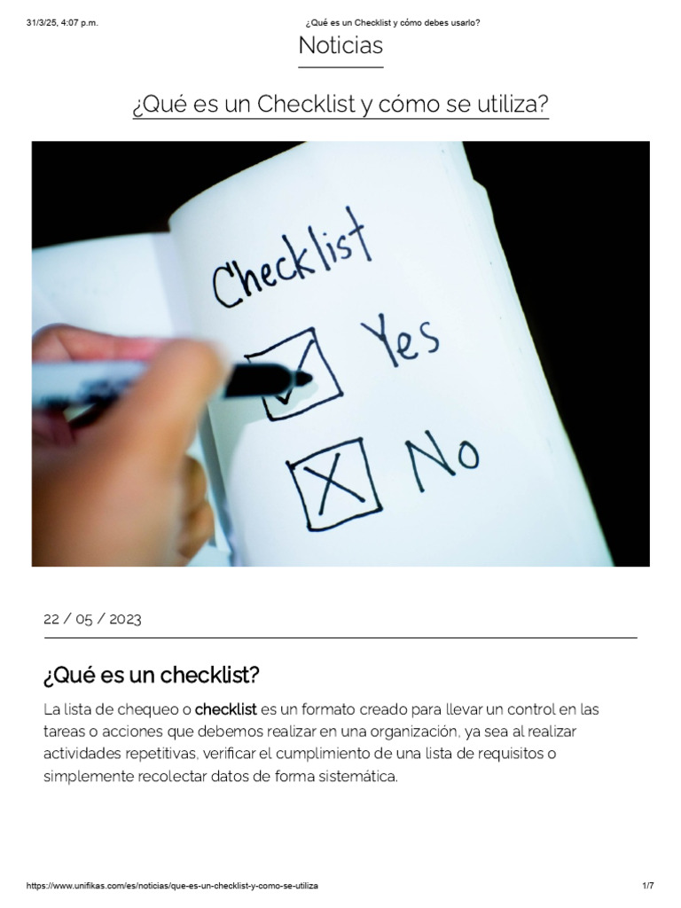 ¿Qué Es Un Checklist y Cómo Debes Usarlo | PDF