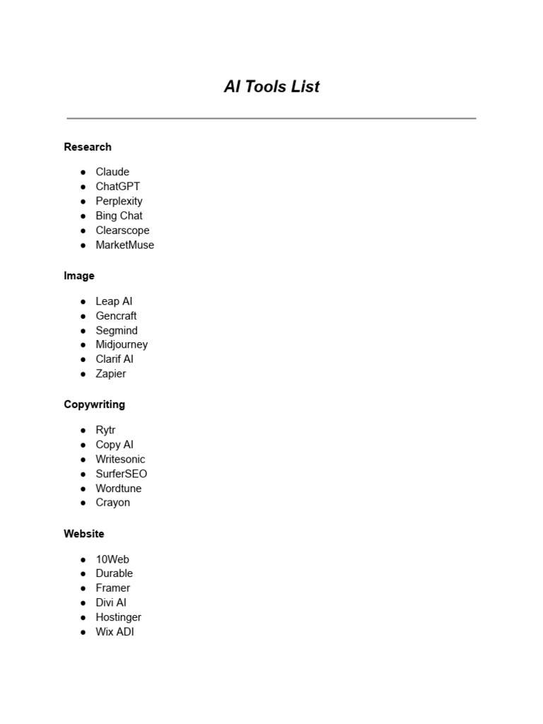 AI Tools List | PDF