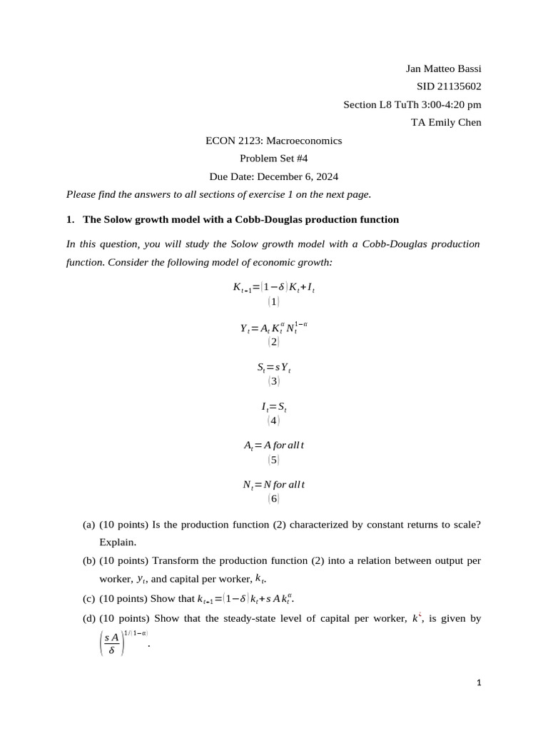 ECON2123 Homework 4 | PDF | Production Function | Microsoft Excel