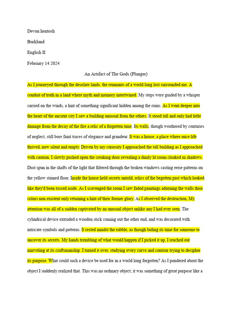 Devon Hentosh - An Artifact of The Gods | PDF