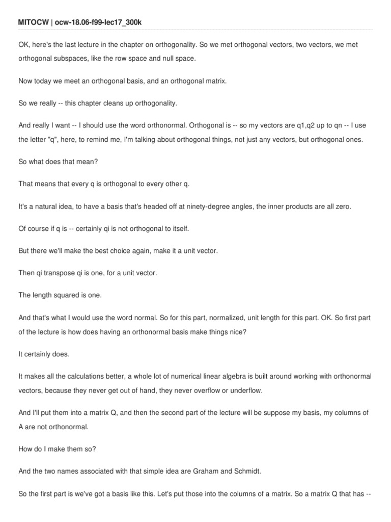 Orthonormal Bases and Matrices Explained | PDF | Matrix (Mathematics ...