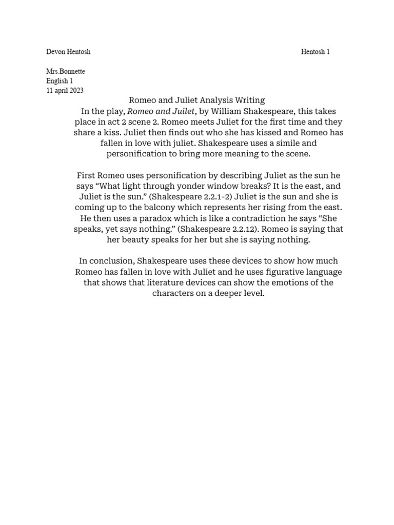 Romeo and Juliet Act 2 Scene 2 Analysis | PDF