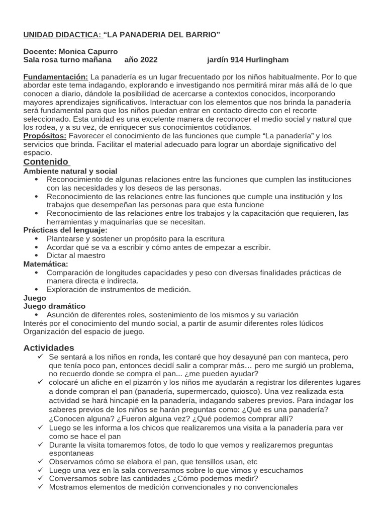 Unidad Didáctica: La Panadería del Barrio | PDF | Panes | Panadería