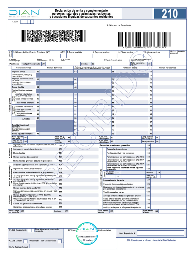 Declaración de Renta Año Gravable 2021 | PDF