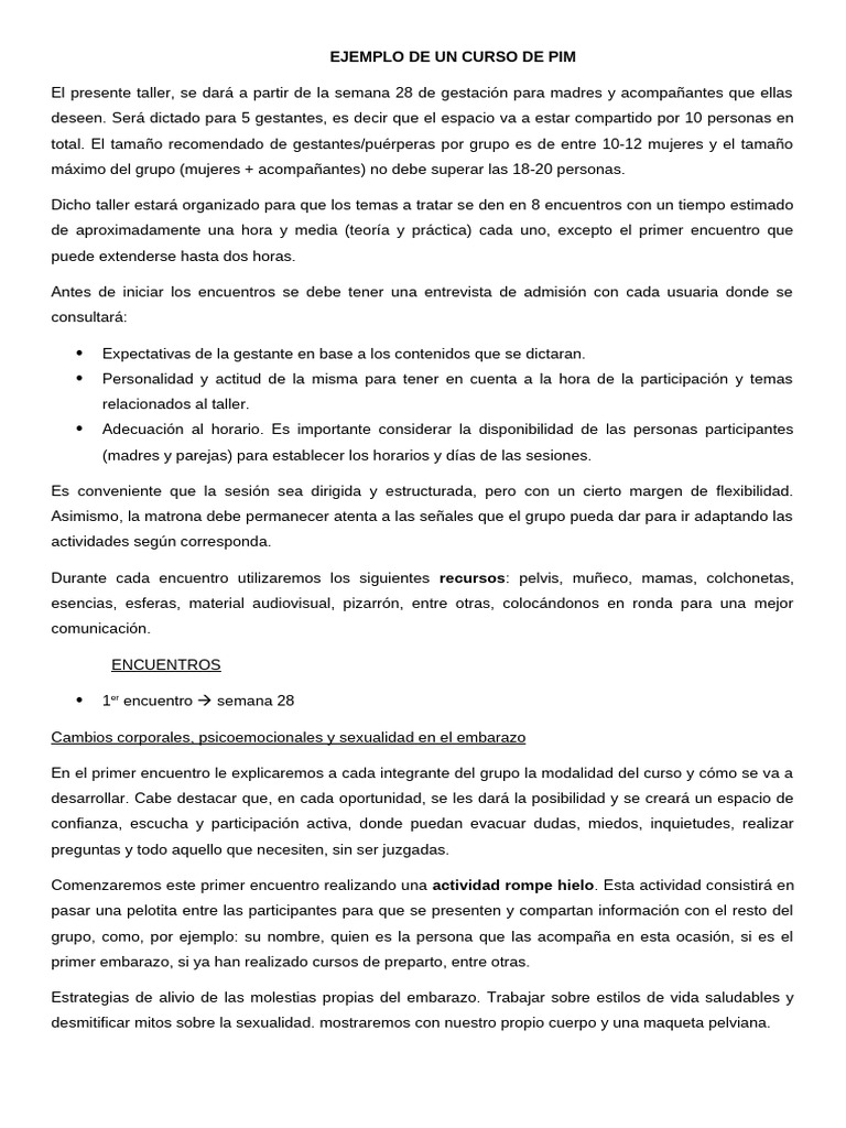 EJEMPLO DE UN CURSO DE PIM | PDF | Parto | El embarazo