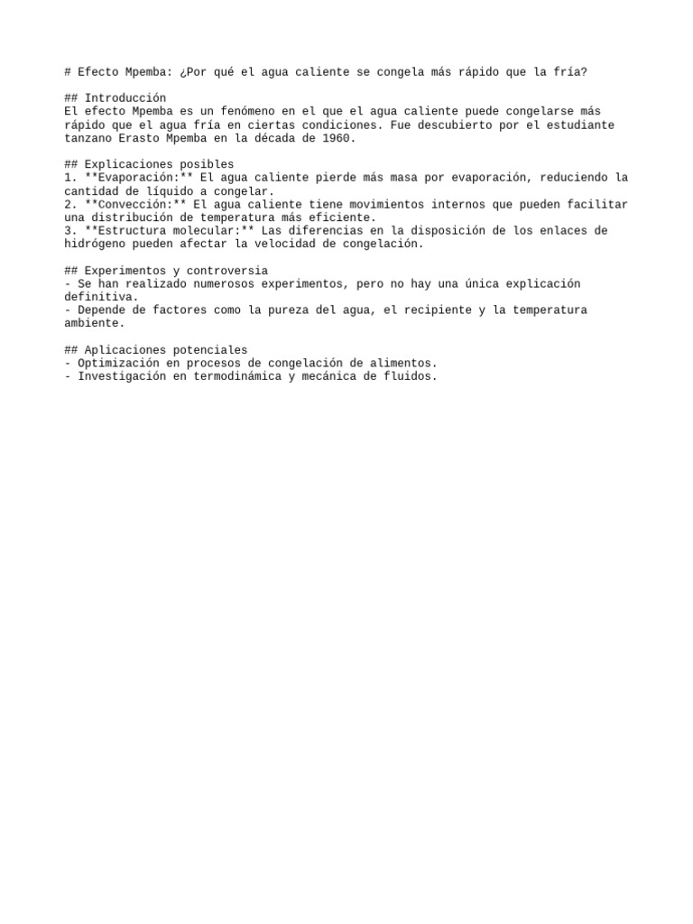 Efecto Mpemba: Congelación del agua caliente | PDF
