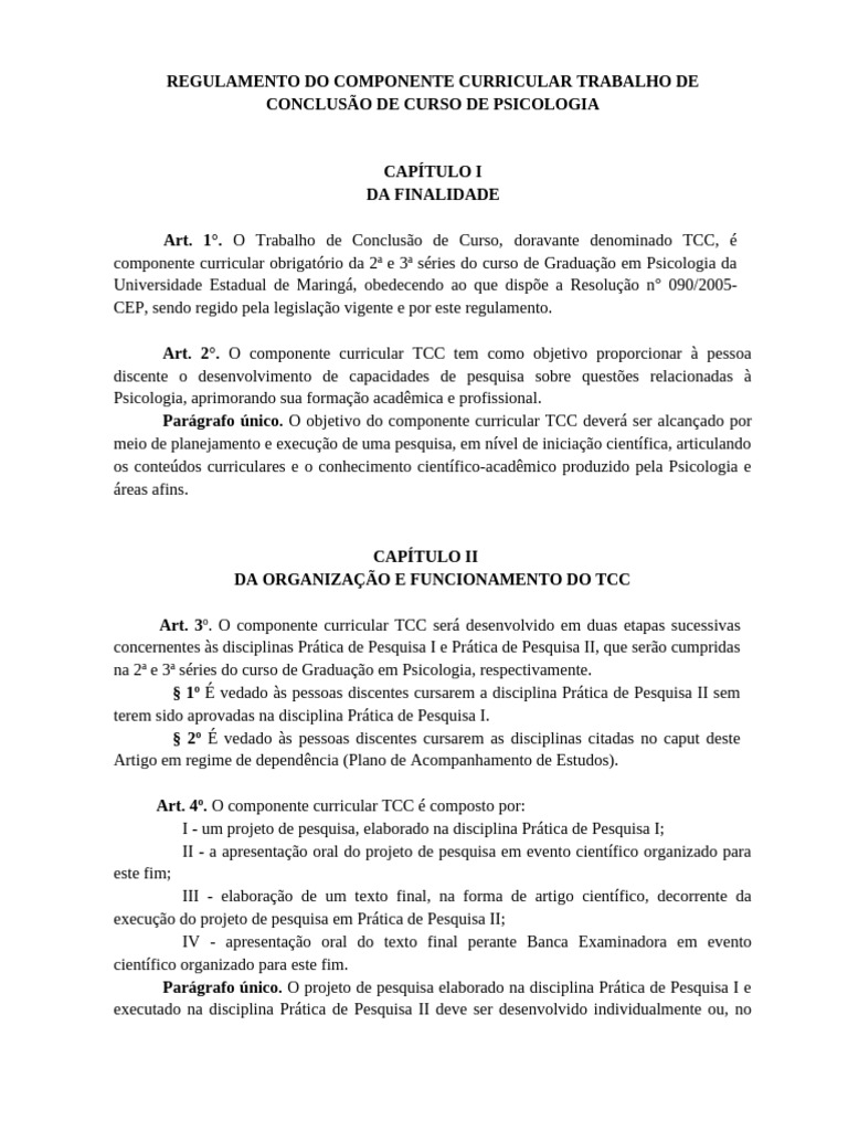 Regulamento TCC Psicologia 2024 (FINAL) | PDF | Psicologia | Science