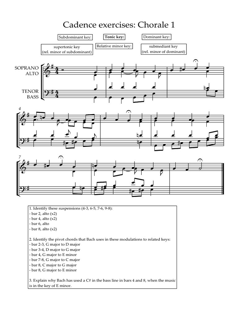Cadence Exercises Chorale 1 | PDF