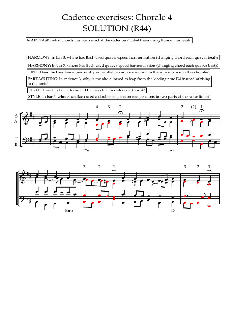Cadence Exercises Chorale 4 SOLUTION | PDF