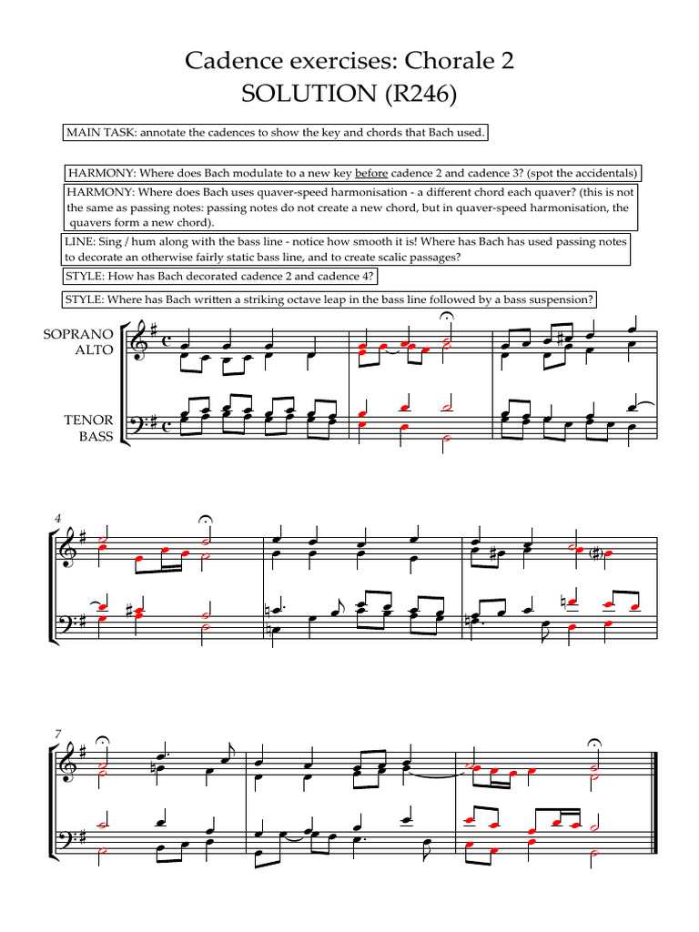 Cadence Exercises Chorale 2 SOLUTION - Full Score | PDF