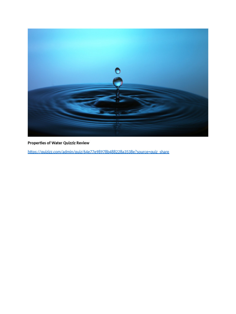 Properties of Water Quizziz Review | PDF
