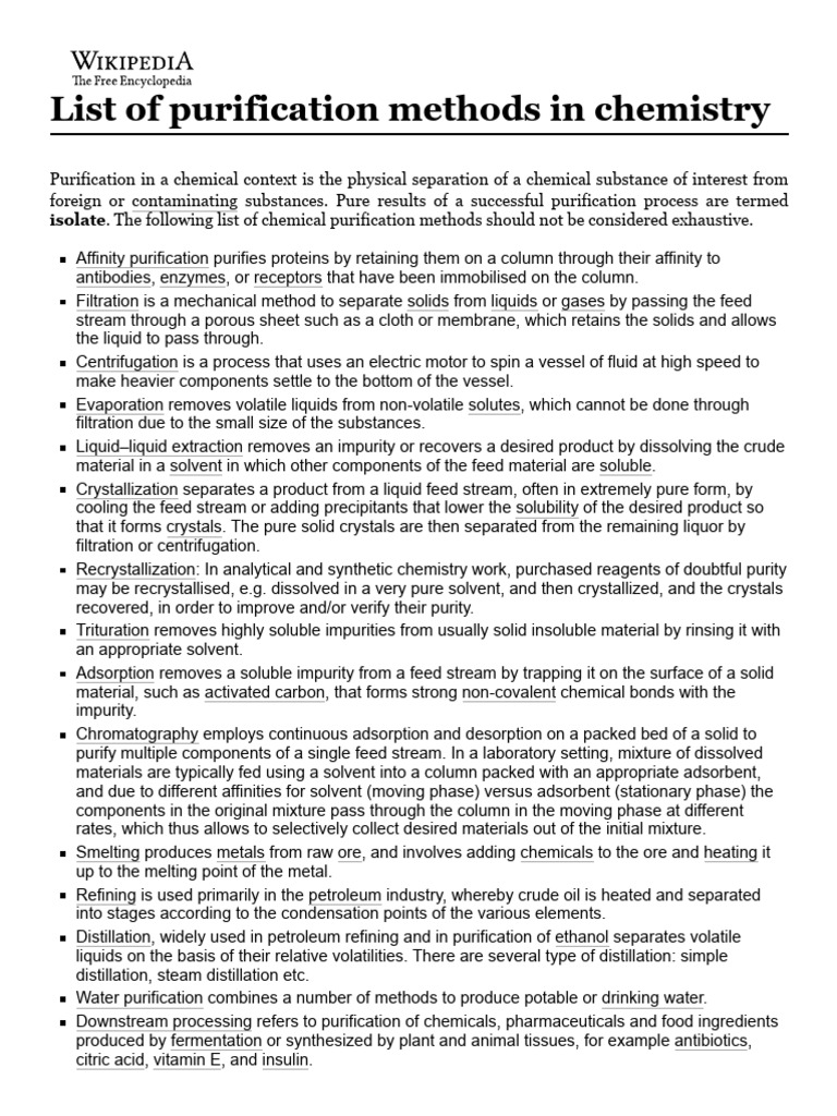 Chemical Purification Methods Overview | PDF | Protein Purification ...