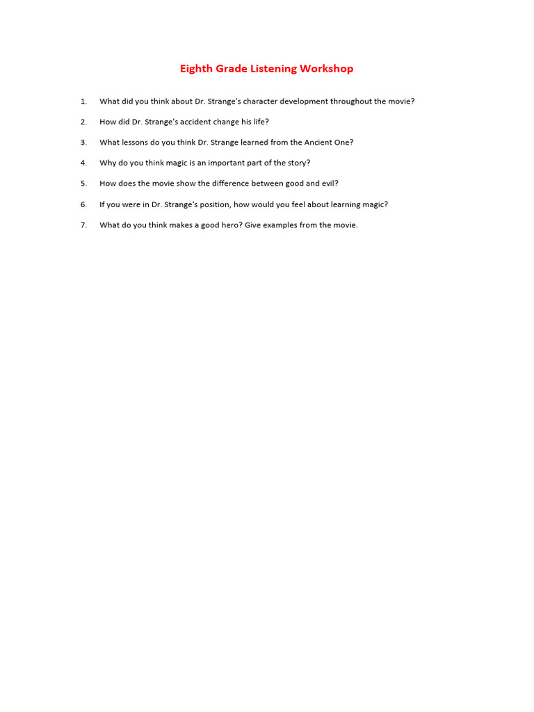 Eighth Grade Listening Workshop | PDF
