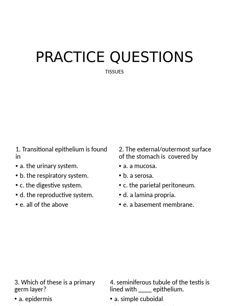Practice Questions_Tissues | PDF | Epithelium | Connective Tissue