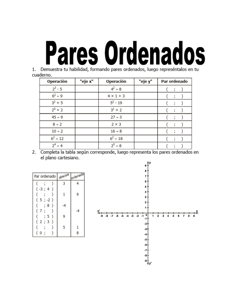 Ejercicios de Pares Ordenados para Niños | PDF