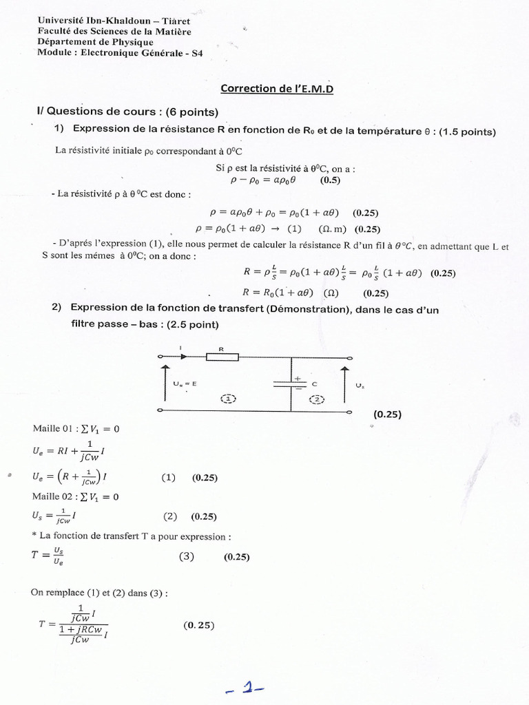 Corrigé de L'éxamen Electronique Générale | PDF