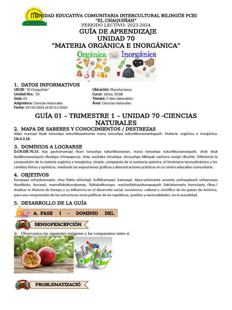 CCNN_10mo_G1_T1_U70 | PDF | Compuestos orgánicos | Organismos