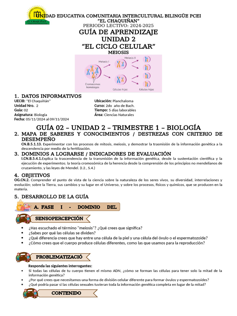 Biologia - 2do - G2 - T1 - U2 | PDF | Mitosis | Mitosis