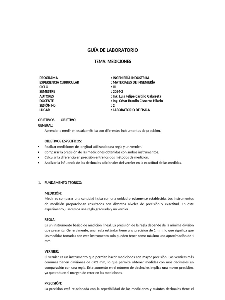 Guia de Laboratorio - Mediciones | PDF | Medición