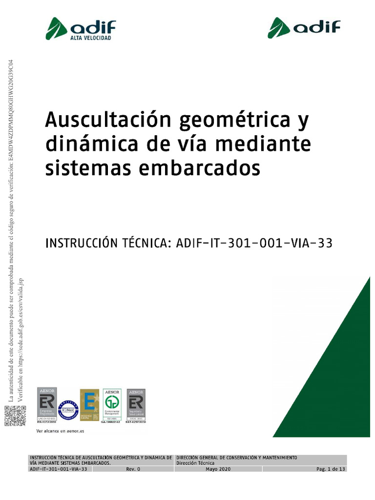 07.ADIF-IT-301-001-VIA-33 Auscultación Geométrica | PDF