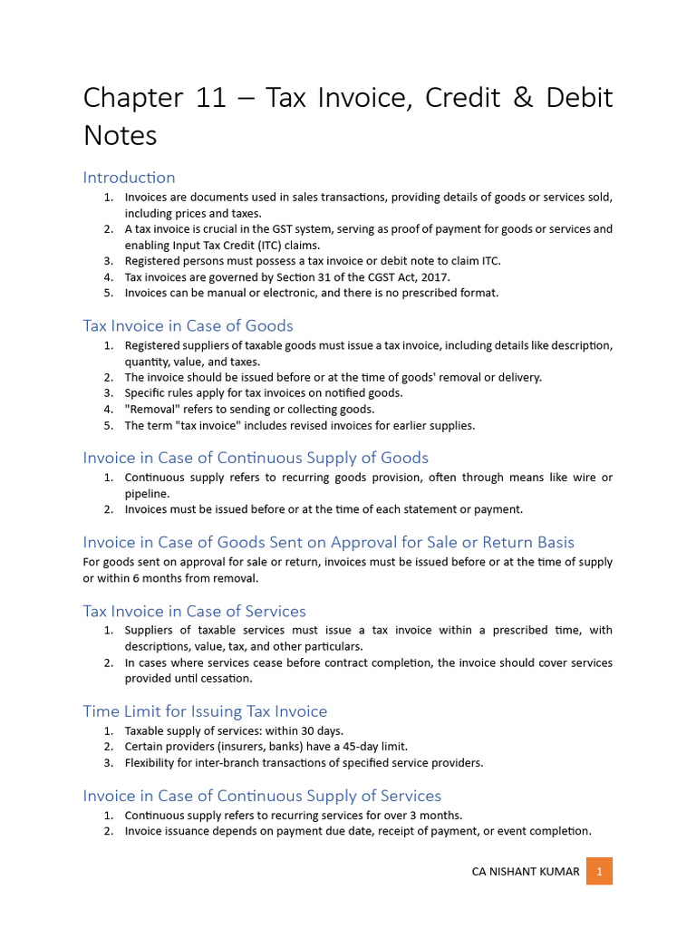 Chapter 11 - Tax Invoice, Credit and Debit Notes | PDF | Invoice | Receipt