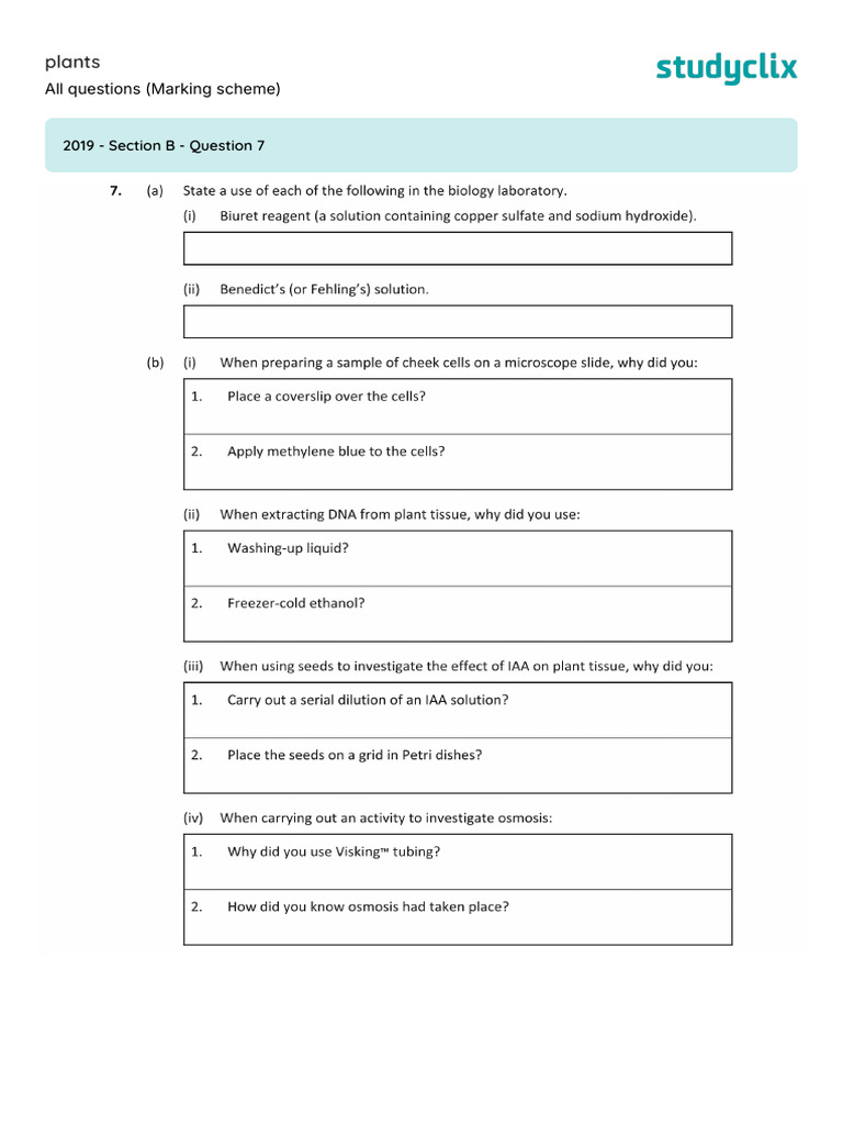 Plants Questions With Marking-Scheme | PDF | Qualifications | Evaluation
