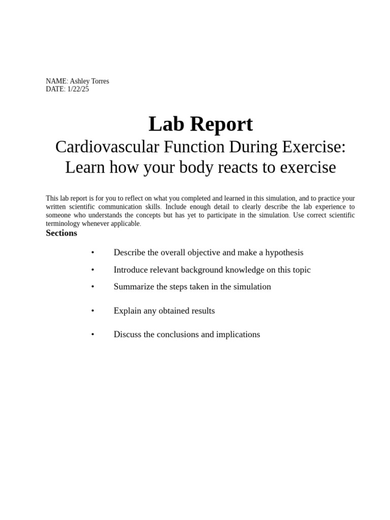 Lab Report - Cardiovascular Function During Exercise - Learn How Your Body Reacts To Exercise ...