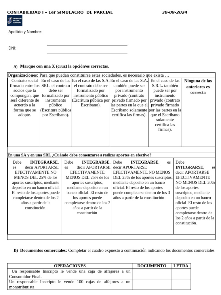 1er Simulacro Parcial Unm | PDF | Bancos | Cheque