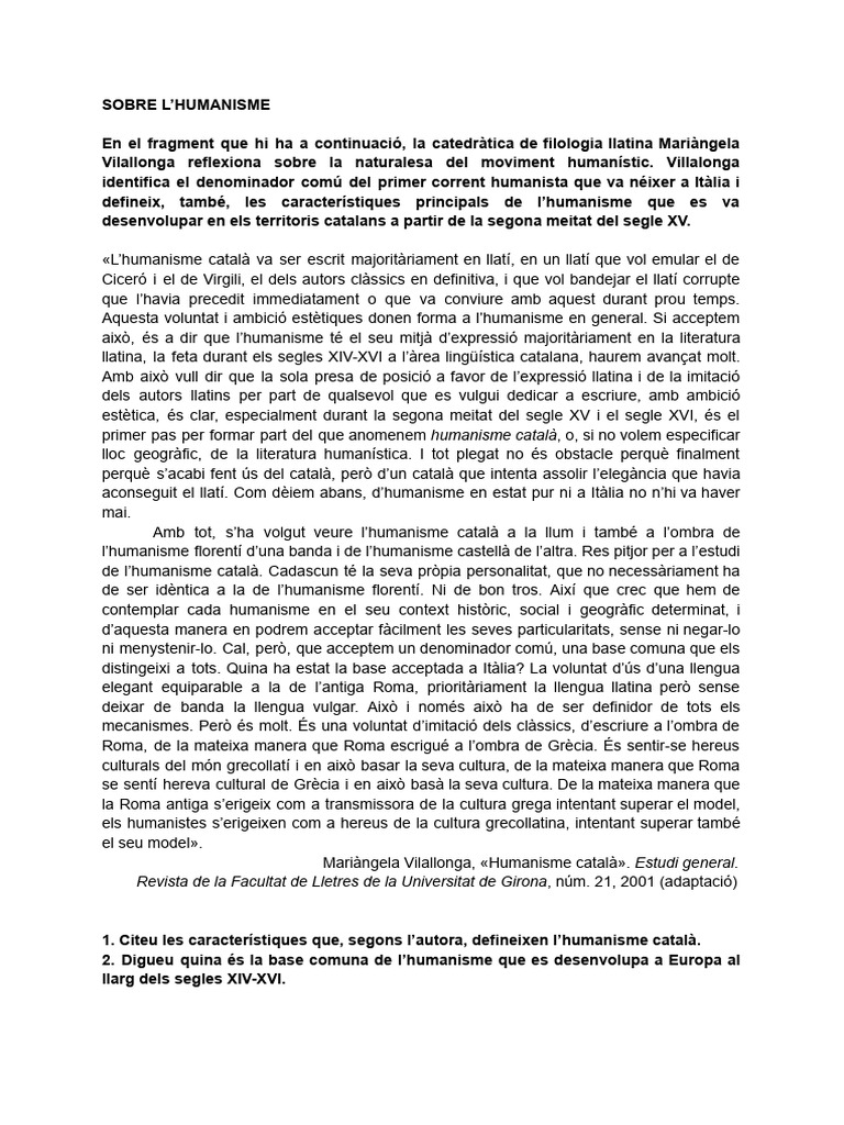 Text Sobre L'humanisme | PDF