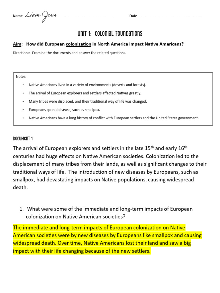 Liam Jerie - Native Americans and European Exploration Documents ...