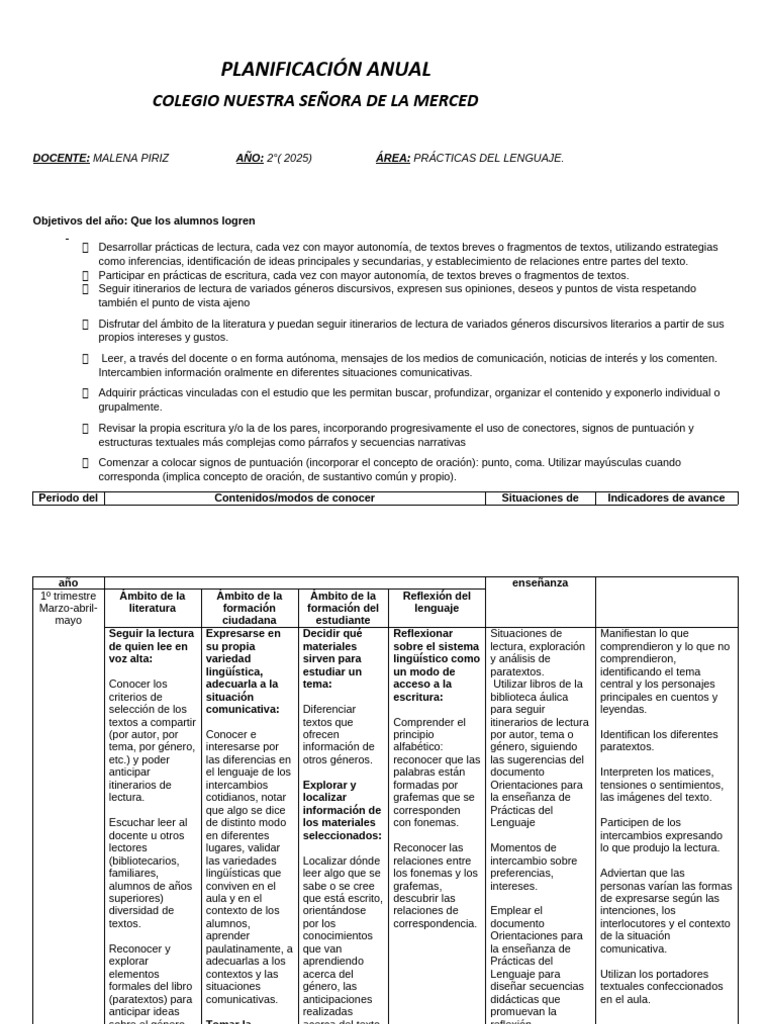 Planificación Anual | PDF | Evaluación | Escritura