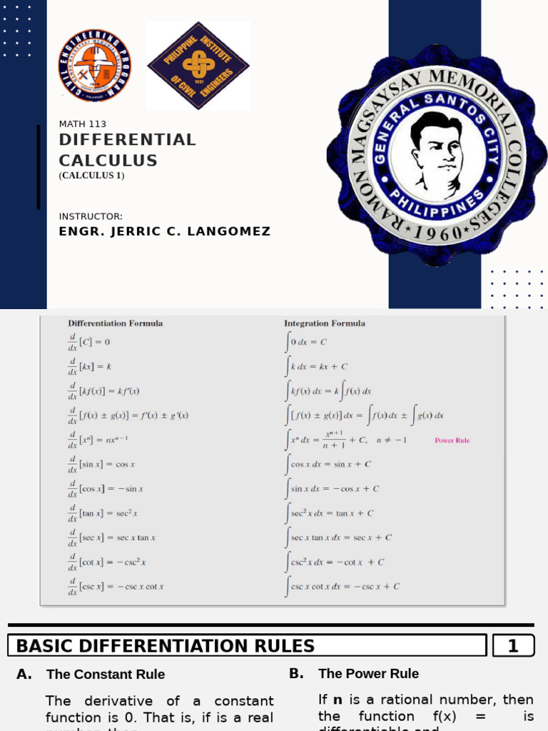 Day1 Differential Calculus 2024 2025 | PDF | Derivative | Elementary Mathematics